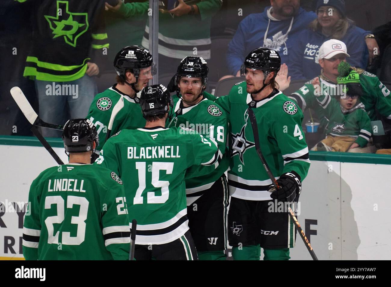 Dallas, United States. 18th Dec, 2024. Dallas Stars players celebrating ...
