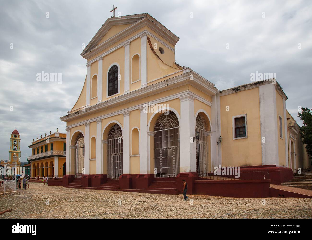 The Church of the Holy Trinity colonial facade and the bell tower of ...