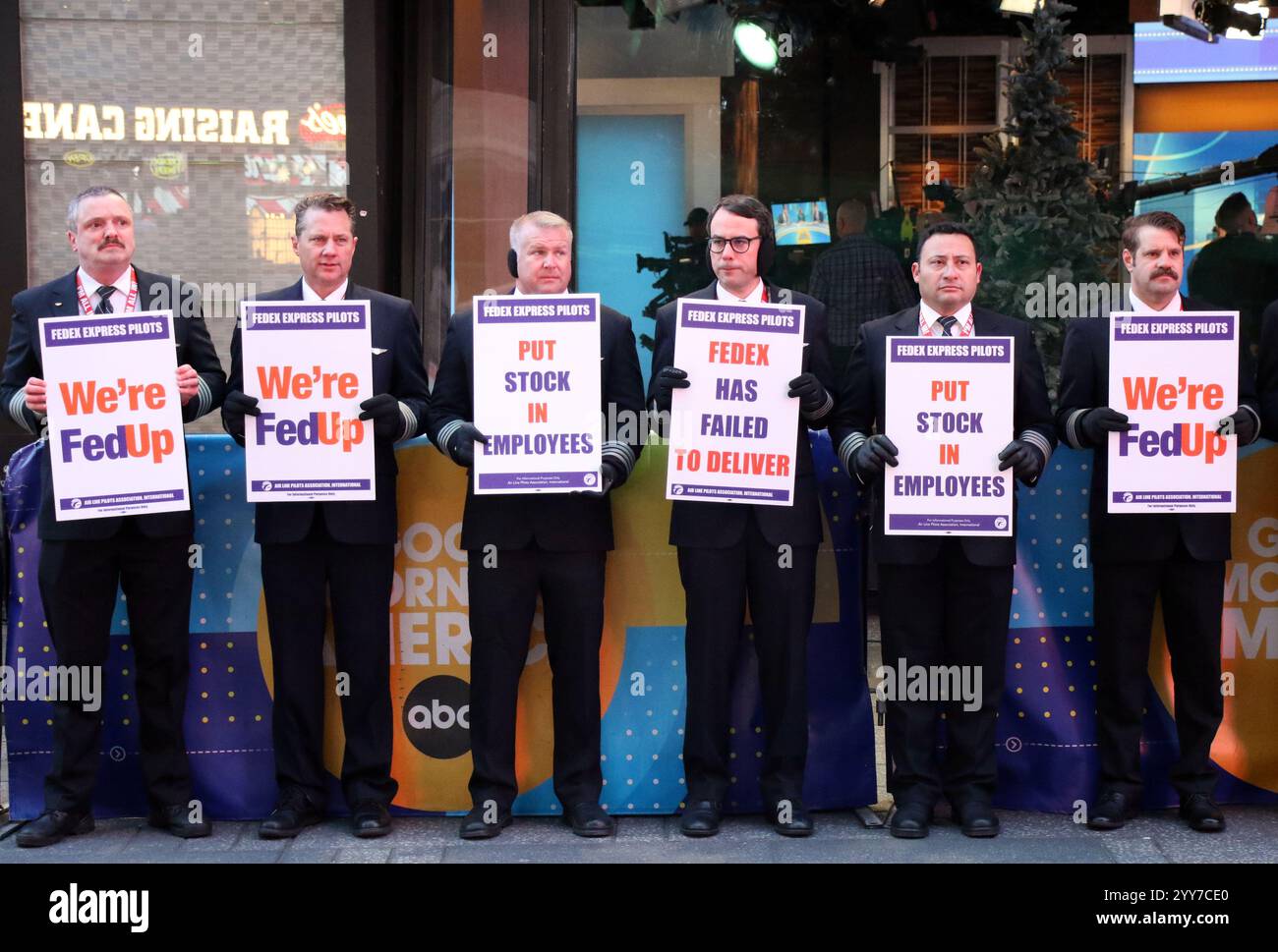 New York, NY, USA. 19th Dec, 2024. FedEx Pilots stage protest in front ...
