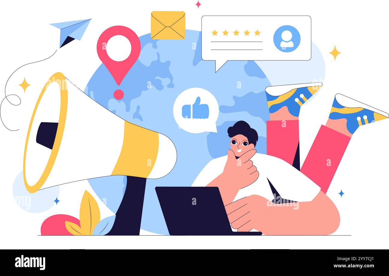 Positive Public Relations Vector Illustration featuring Successful ...