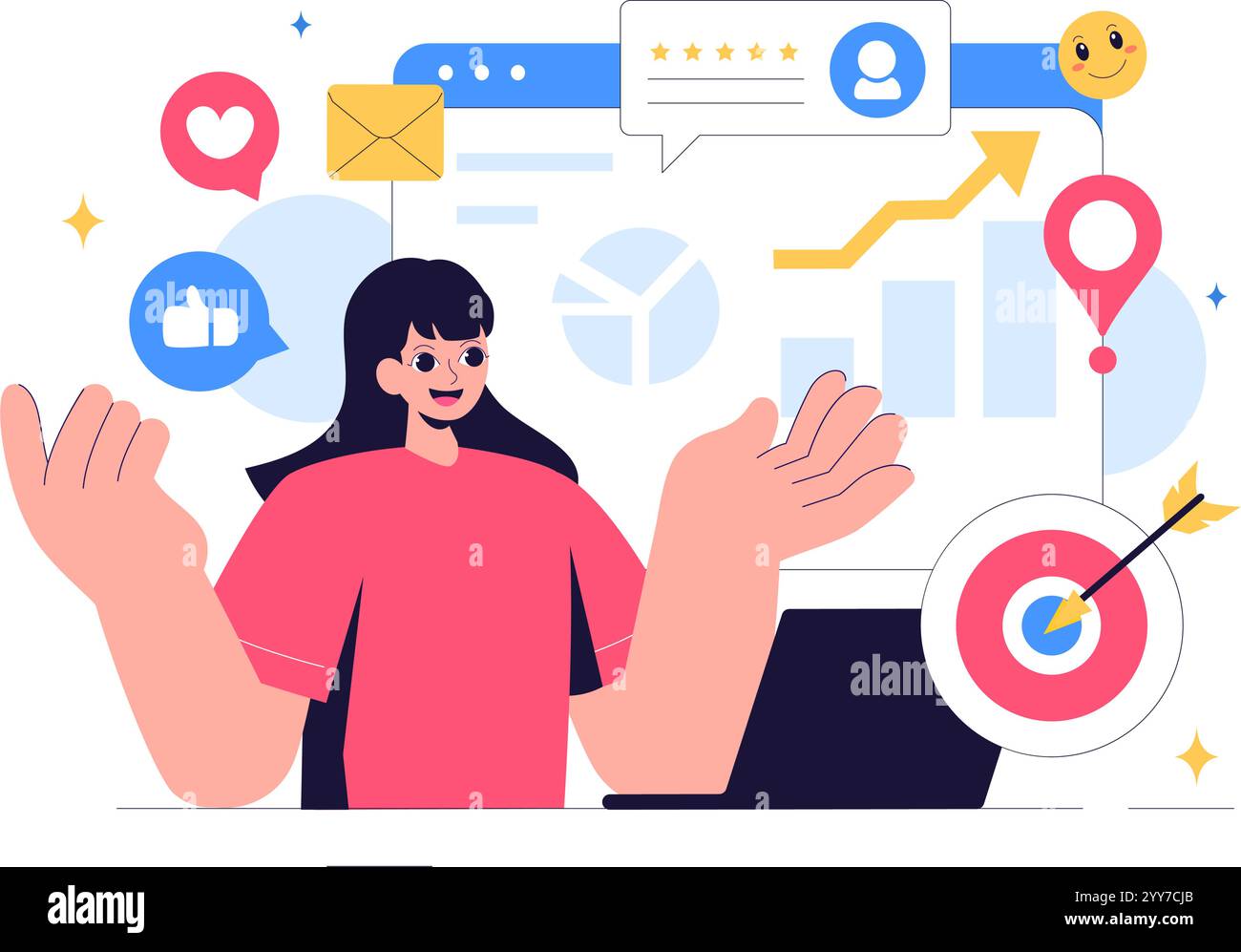 Positive Public Relations Vector Illustration featuring Successful ...