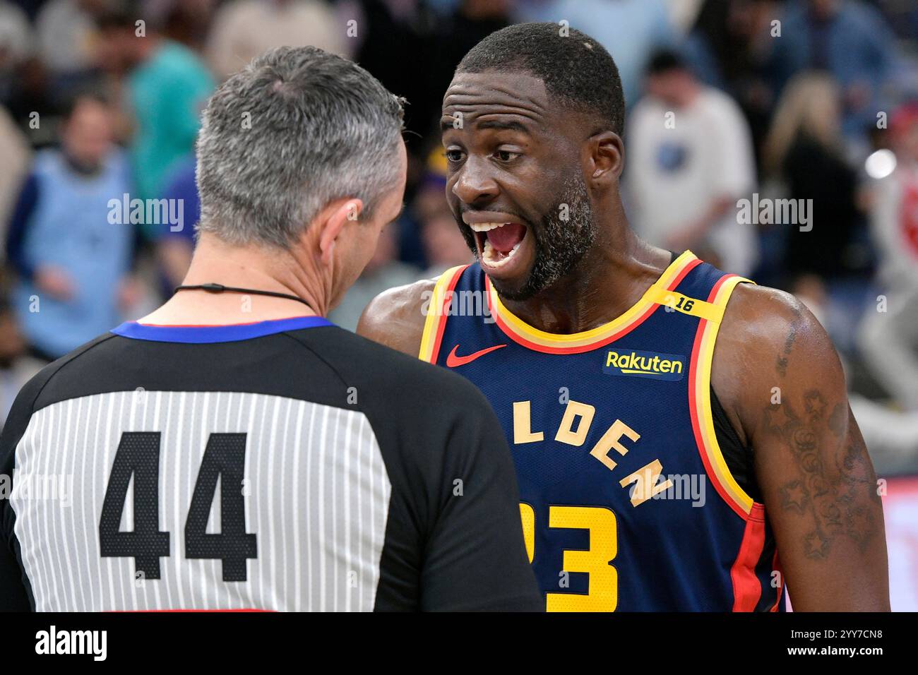 Golden State Warriors forward Draymond Green, right, talks to referee ...
