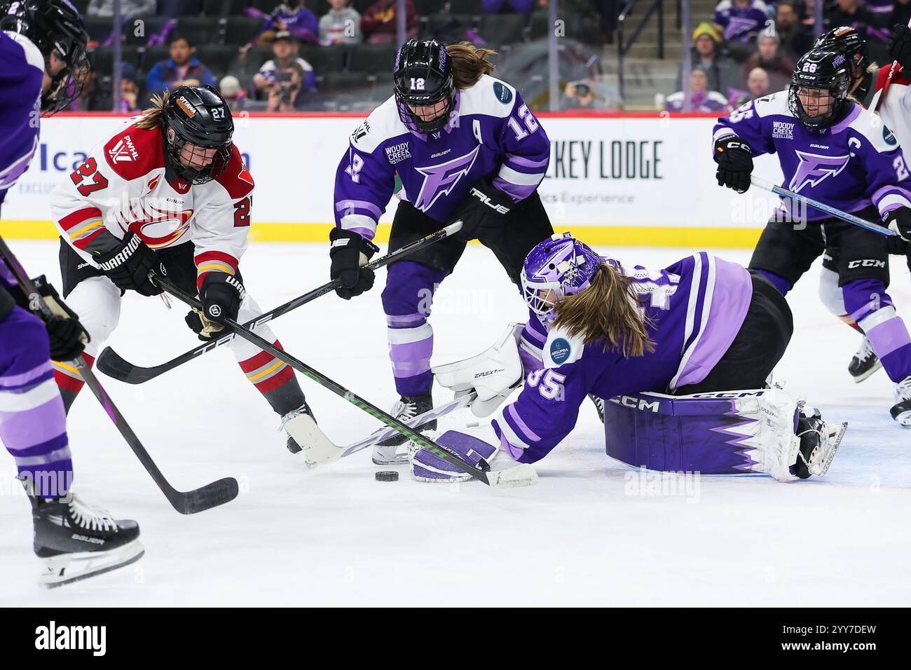 November 19th, 2024: Minnesota Frost goalie Maddie Rooney (35) makes a save during a PWHL hockey ...