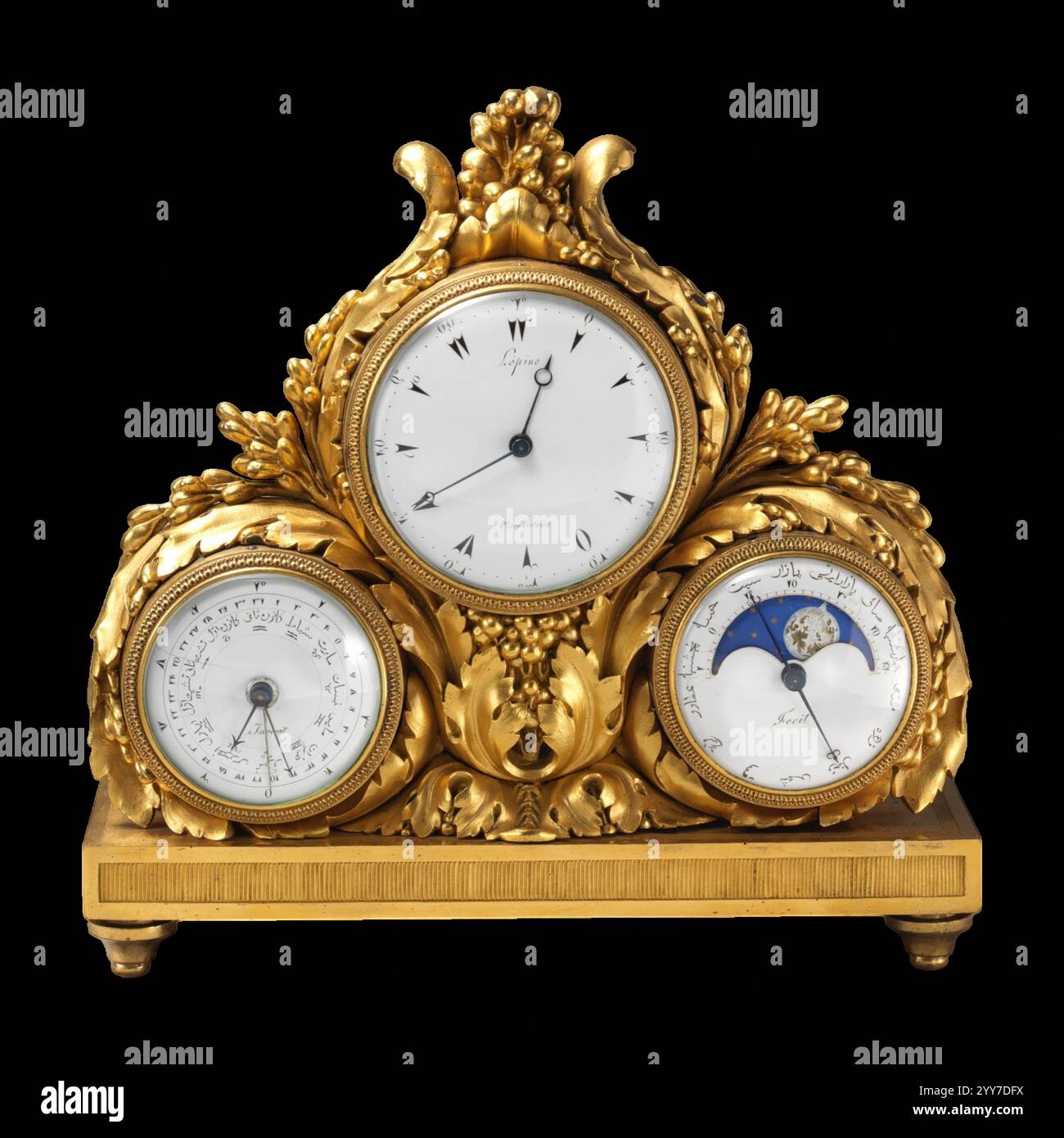 Gilded Antique Clock with Perpetual Calendar and Moon Phase Stock Photo ...