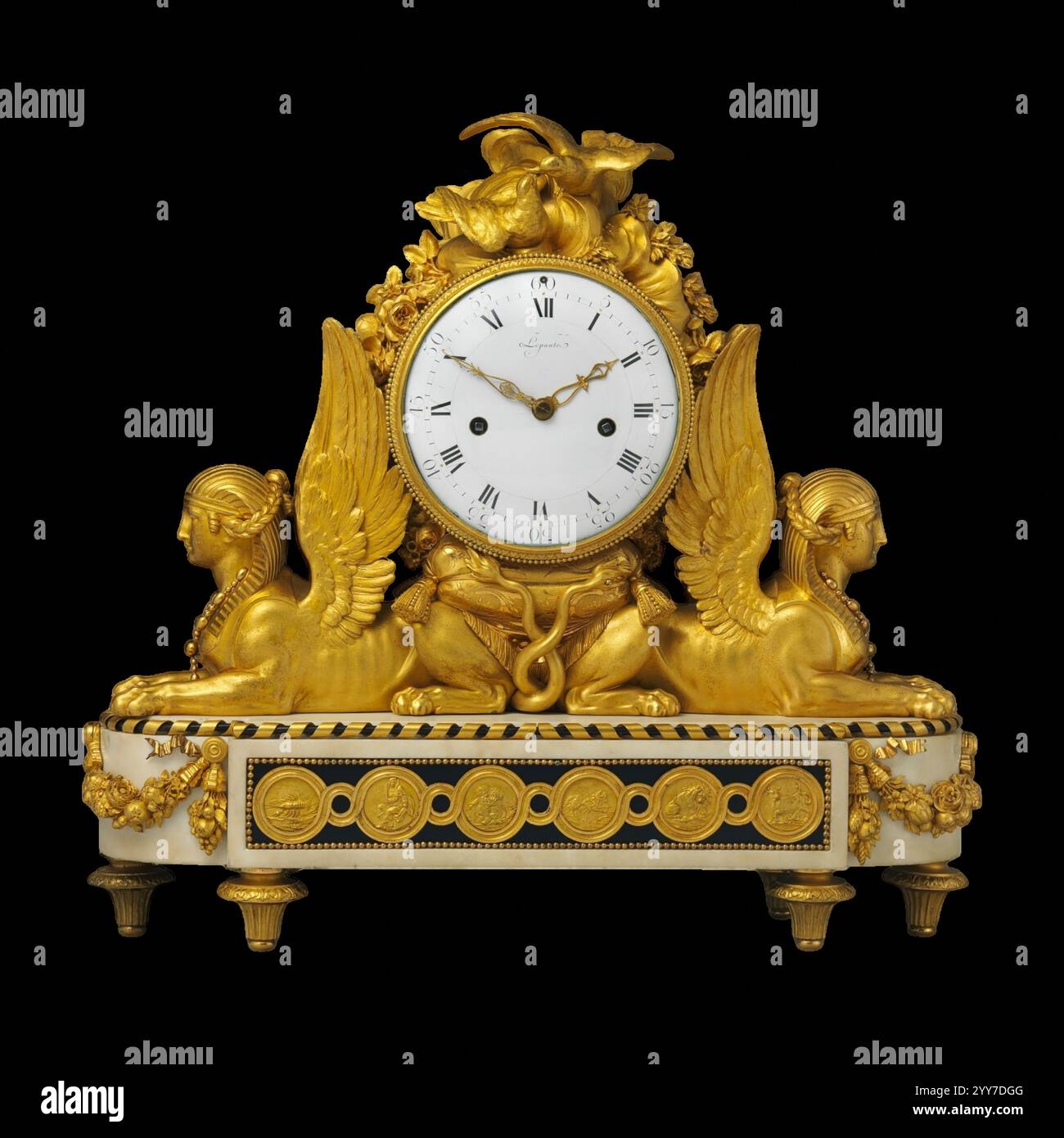 Gilded Antique Clock with Perpetual Calendar and Moon Phase Stock Photo ...