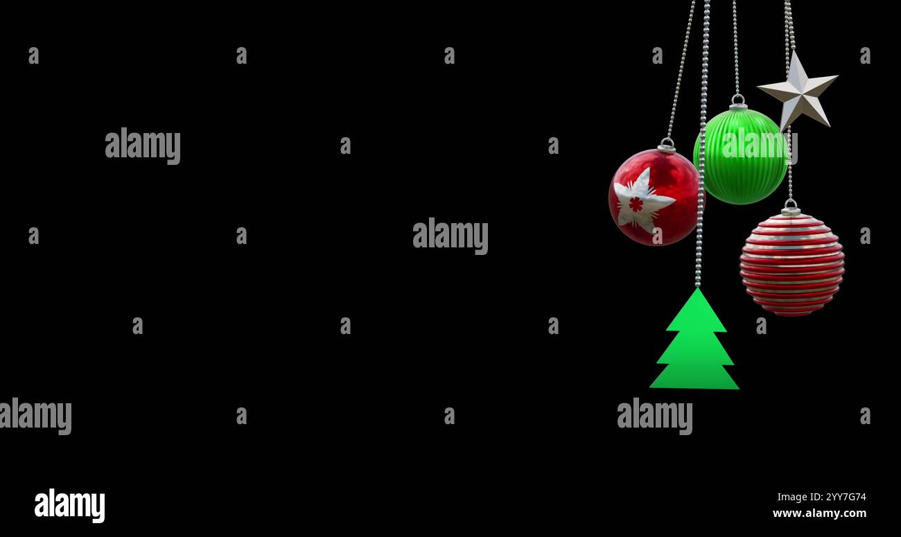 Image of christmas baubles decorations on black background. Christmas ...