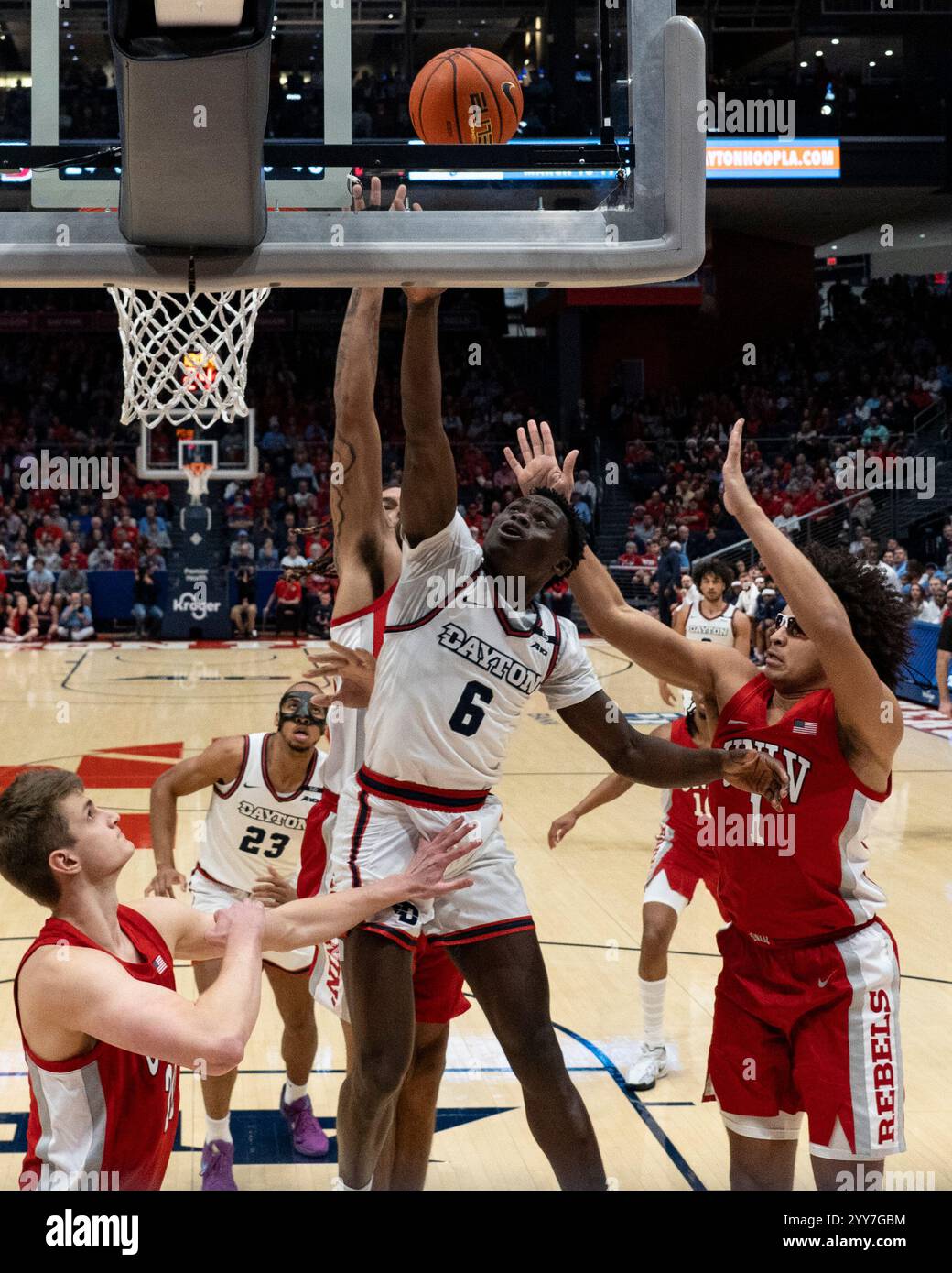 Dayton guard Enoch Cheeks (6) shoots against UNLV forward Jalen Hill (1 ...