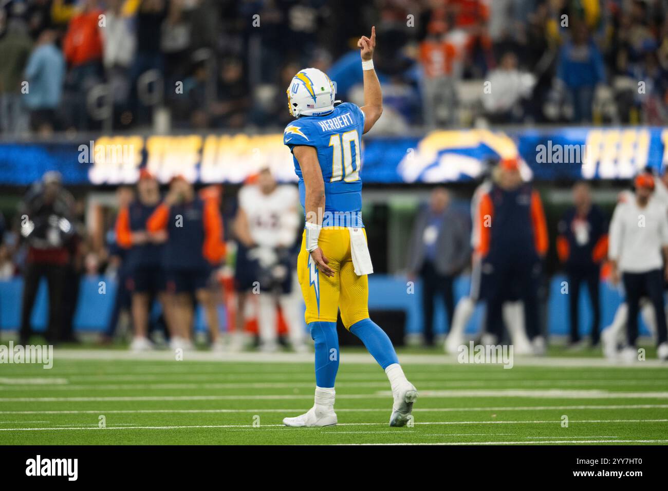 Los Angeles Chargers quarterback Justin Herbert (10) gestures after the ...