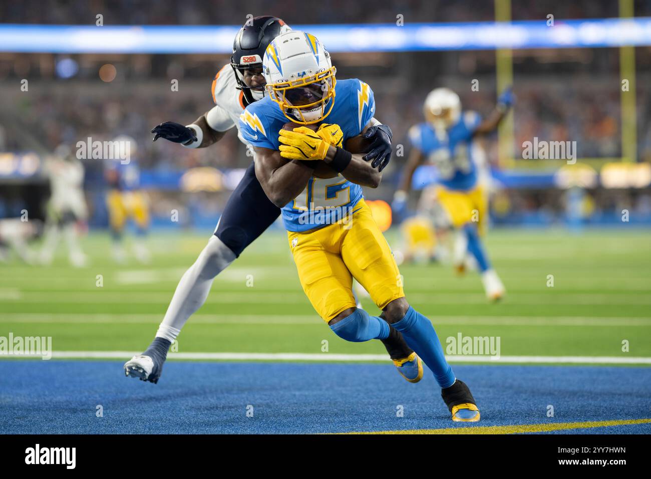 Los Angeles Chargers wide receiver Derius Davis (12) scores a touchdown ...