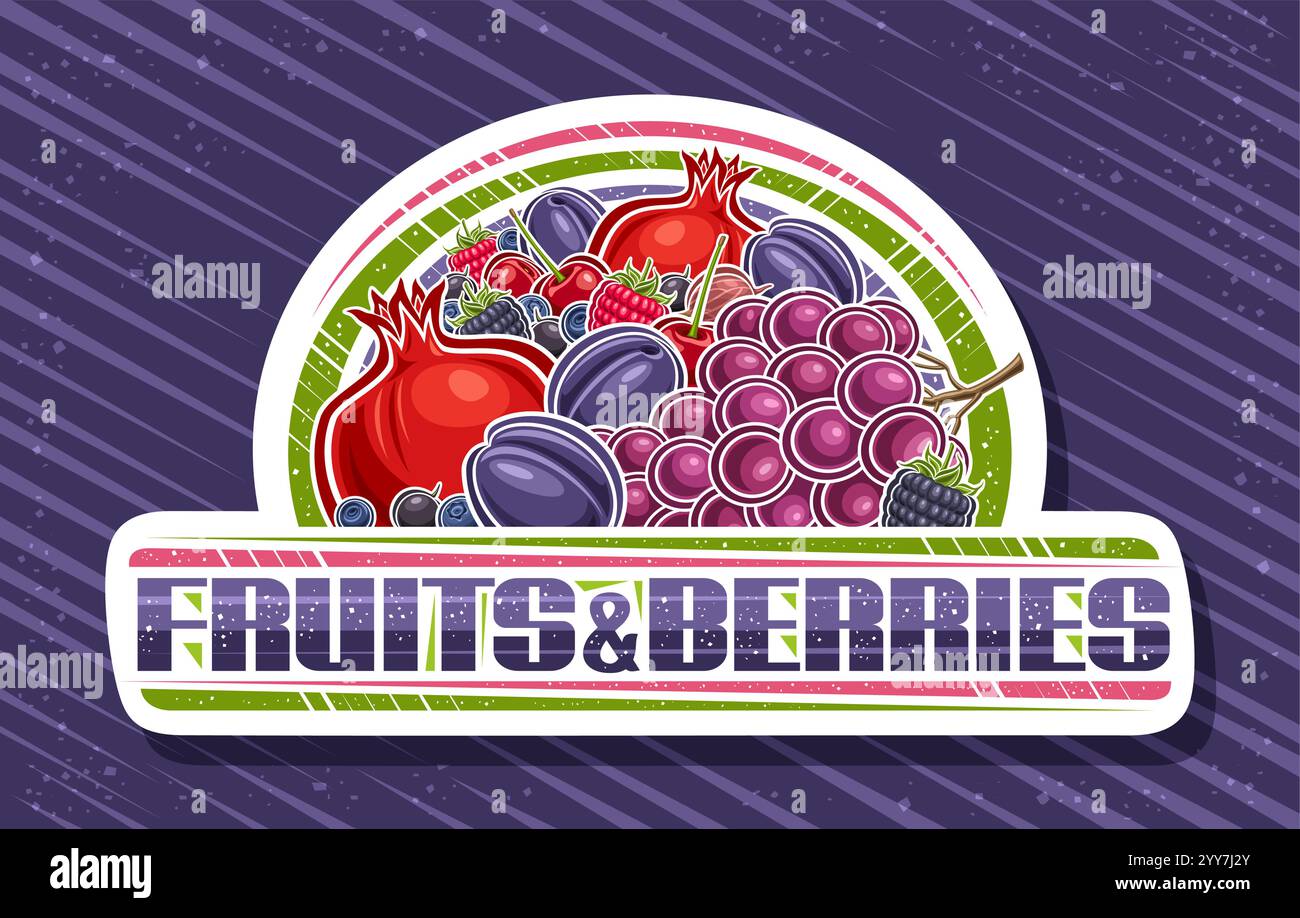 Vector logo for Fruits and Berries, white decorative sign board with ...