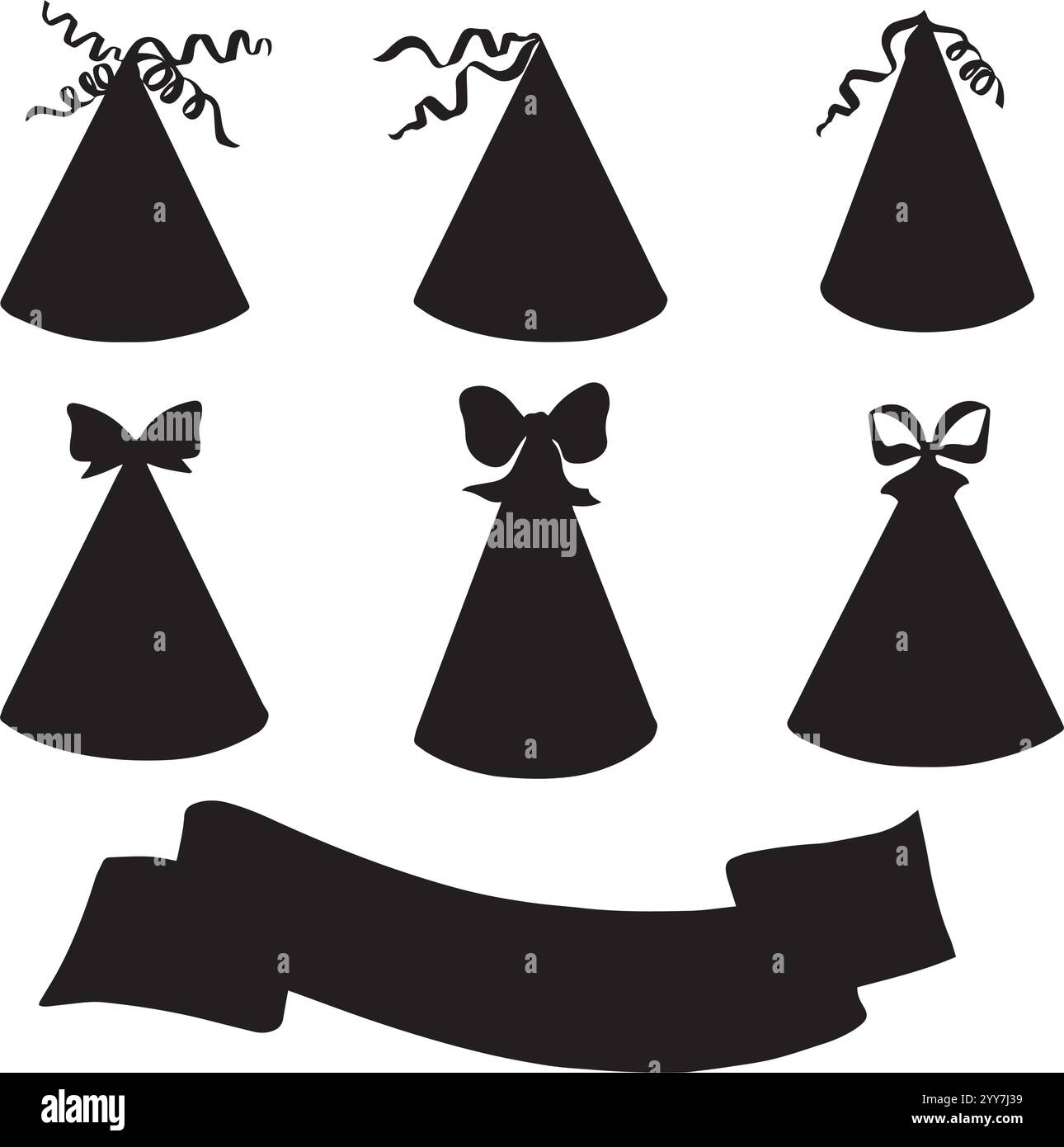 Party hats with bows and streamers, ribbon banner. Vector graphic ...