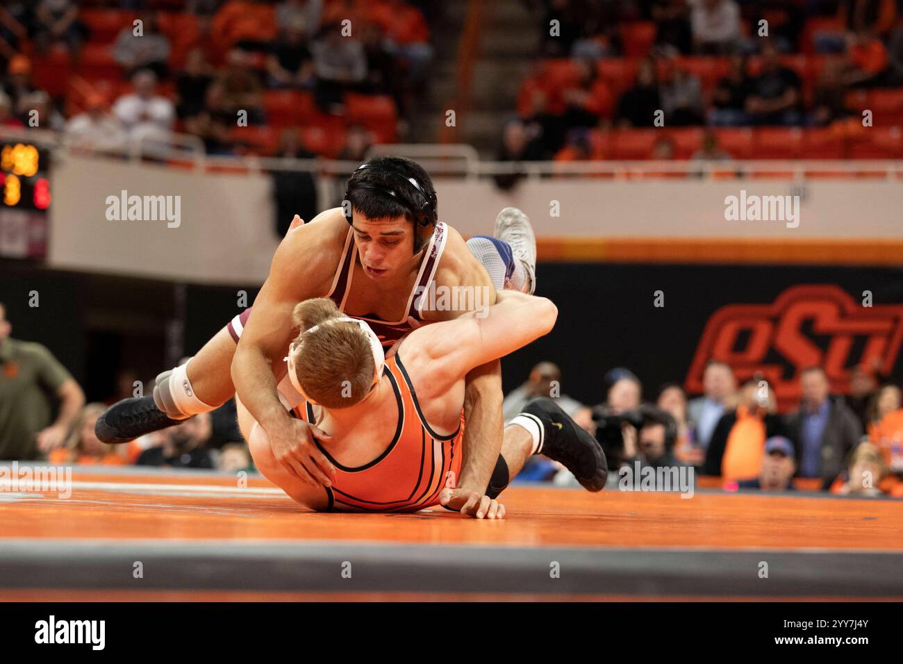 Stillwater, Oklahoma, USA. 19th Dec, 2024. Virginia Tech wrestler RAFAEL HIPOLITO wrestles ...
