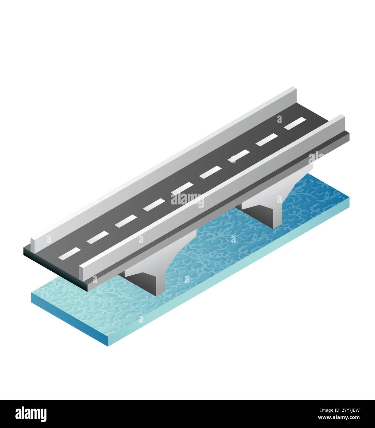 Isometric bridge with water. Vector illustration. Road icon. Urban infrastructure. Highway ...