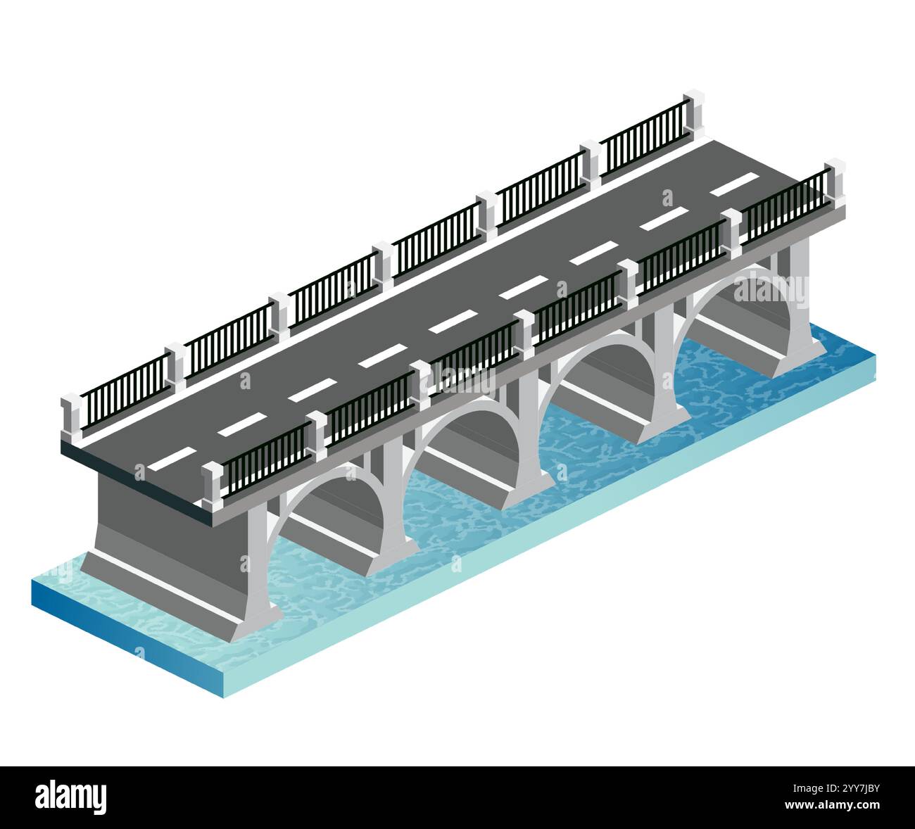 Isometric bridge with arches and water. Vector illustration. Road icon ...
