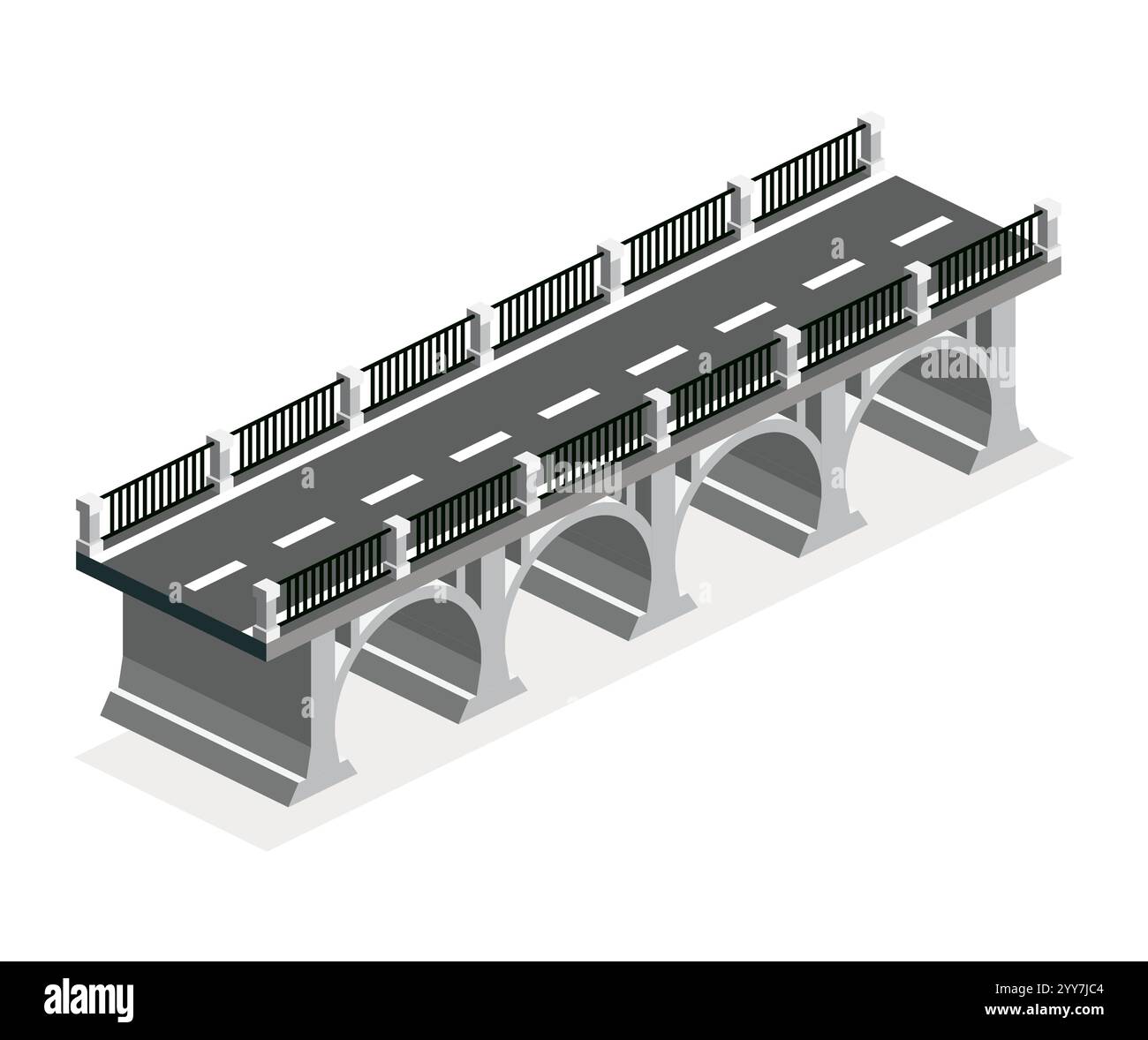 Isometric bridge with arches. Vector illustration. Road icon. Urban infrastructure. Highway ...