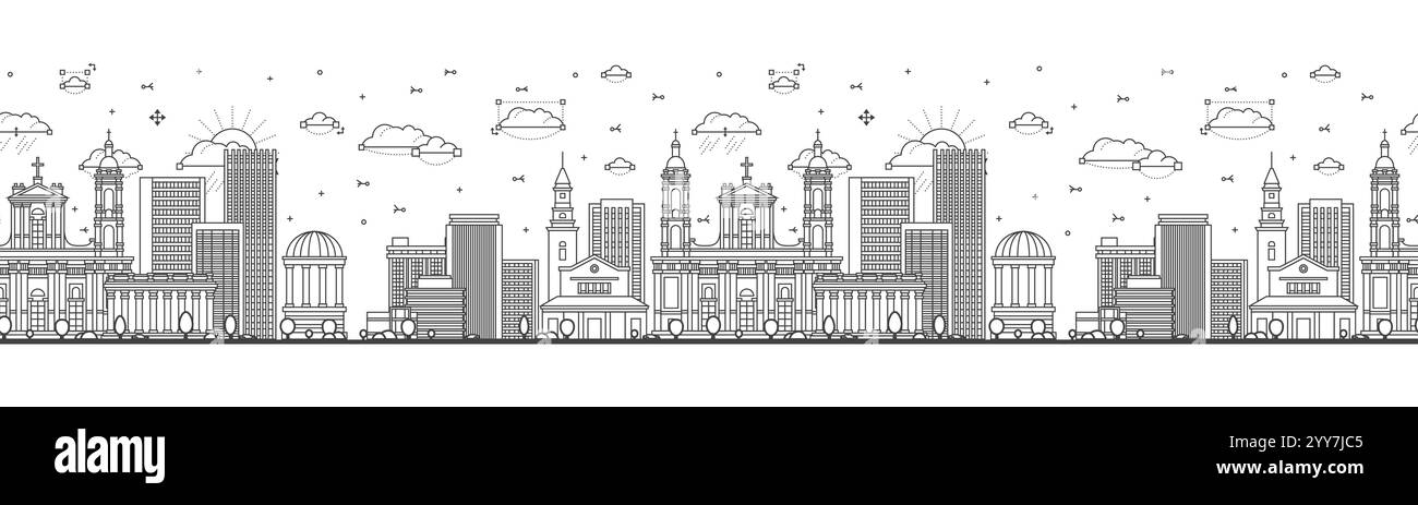 Seamless pattern with Outline Bogota Colombia City Skyline with ...