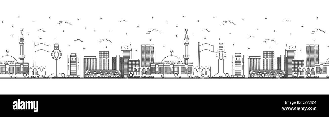 Seamless pattern with Outline Jeddah Saudi Arabia City Skyline with ...