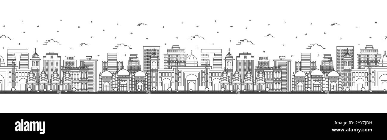 Seamless pattern with Outline Dhaka Bangladesh City Skyline with ...