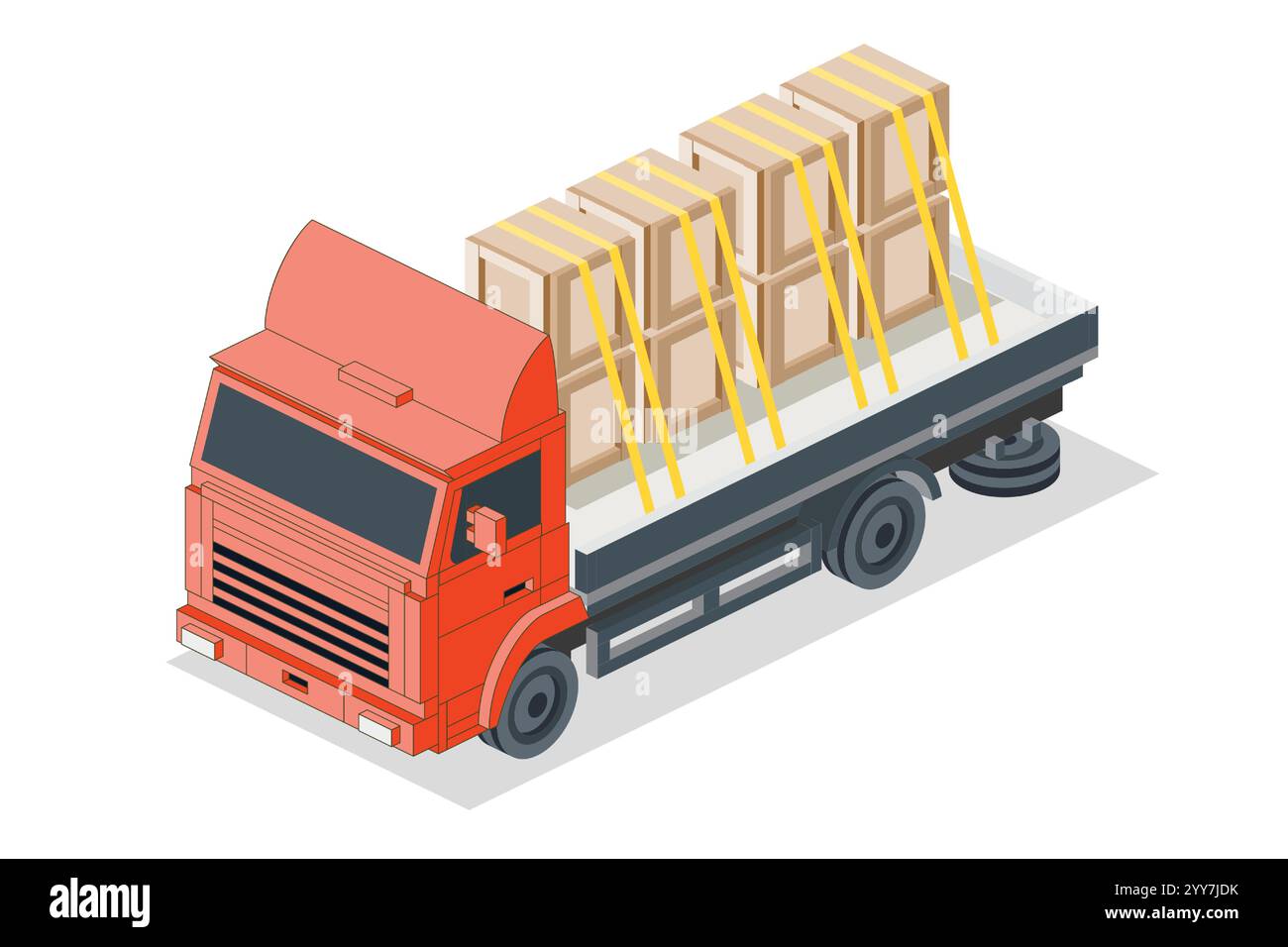 Isometric Flatbed Cargo Truck with Boxes. Commercial Transport ...
