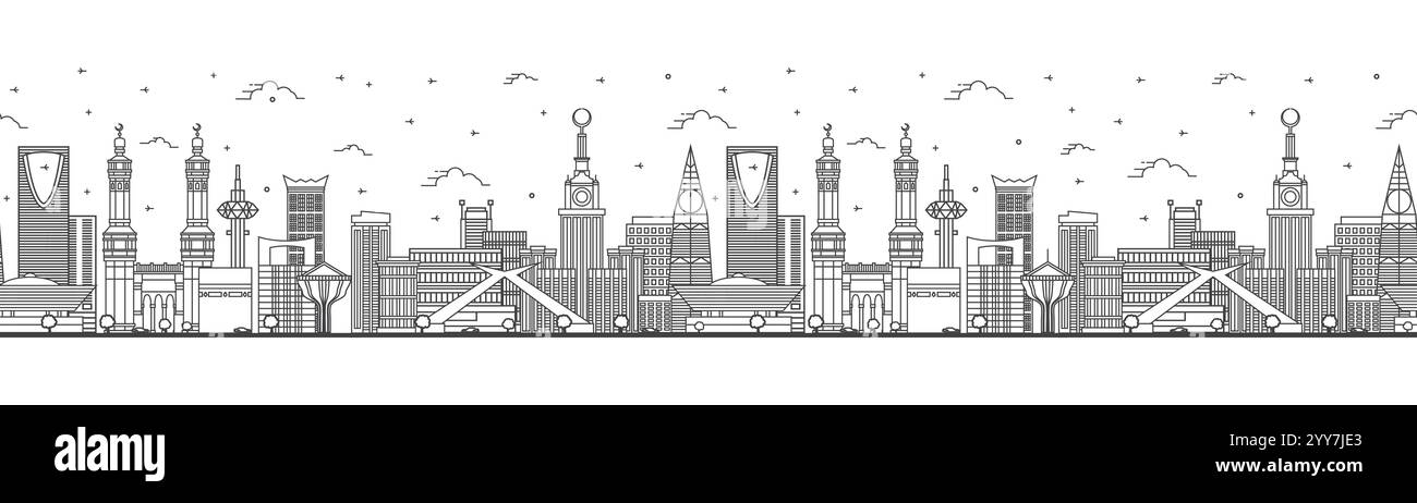 Seamless pattern with Outline Saudi Arabia City Skyline with Historic ...