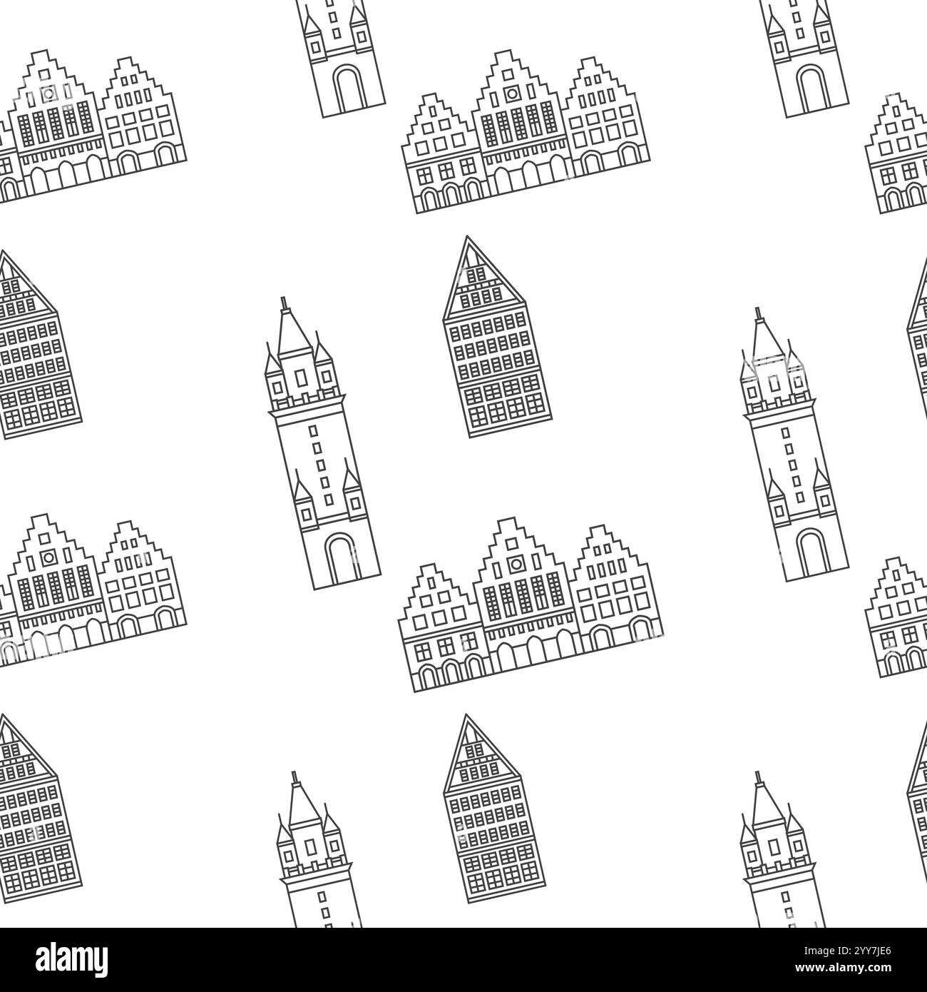 Seamless pattern with traditianal german buildings and old tower ...