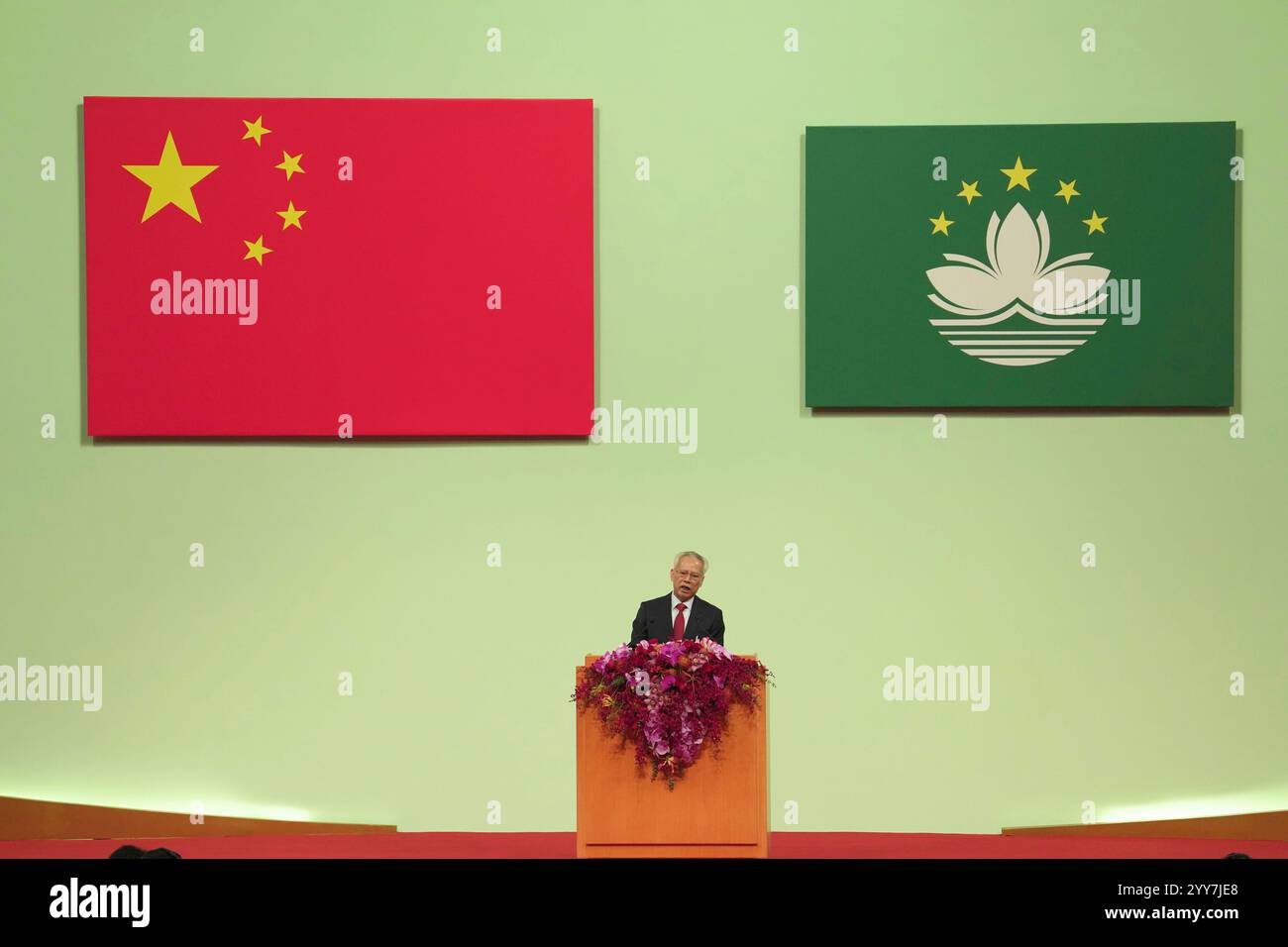 Newly sworn in Macau Chief Executive Sam Hou-fai speaks during his ...