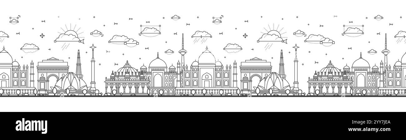 Seamless pattern with Outline Delhi India City Skyline with Historic ...