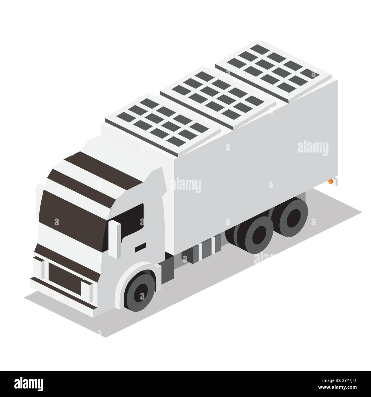 Isometric delivery truck with solar panels on the roof. Automobile on ...