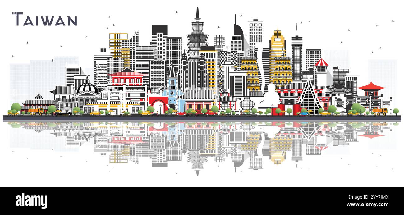 Taiwan City Skyline with Gray Buildings Isolated on White. Vector ...