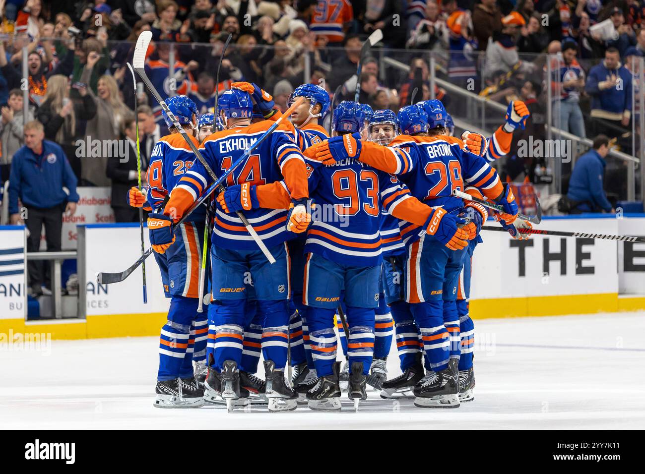 The Edmonton Oilers celebrate their overtime win against the Boston ...