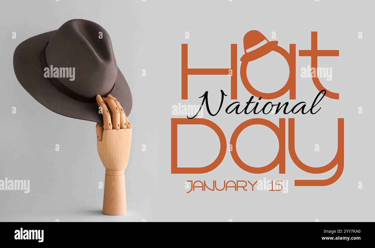 Banner for National Hat Day with mannequin hand and hat Stock Photo - Alamy