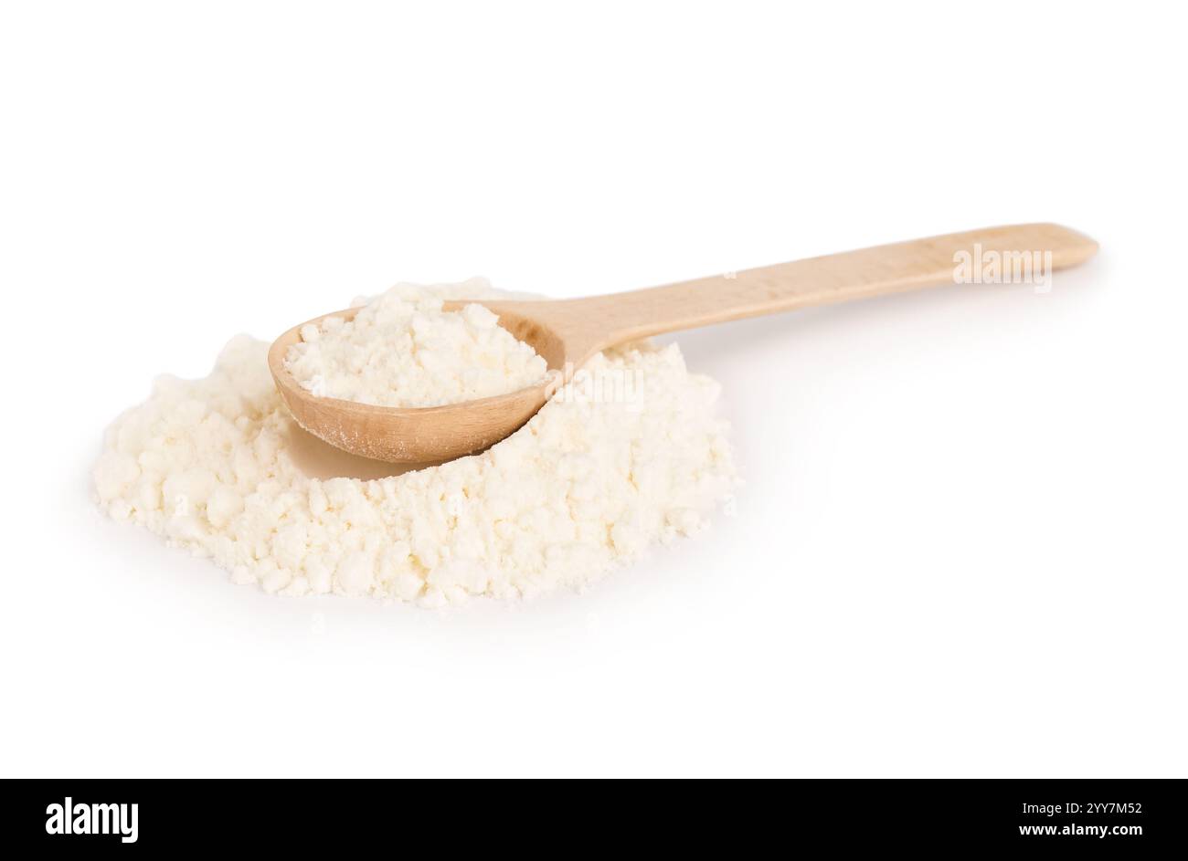 Wooden spoon with collagen powder on white background Stock Photo - Alamy