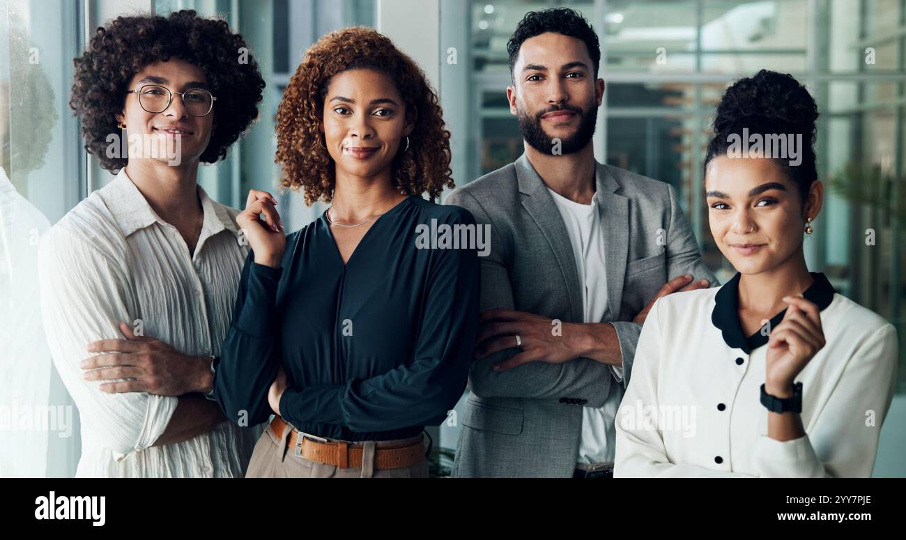 Business, portrait and teamwork solidarity in office, collaboration and ...