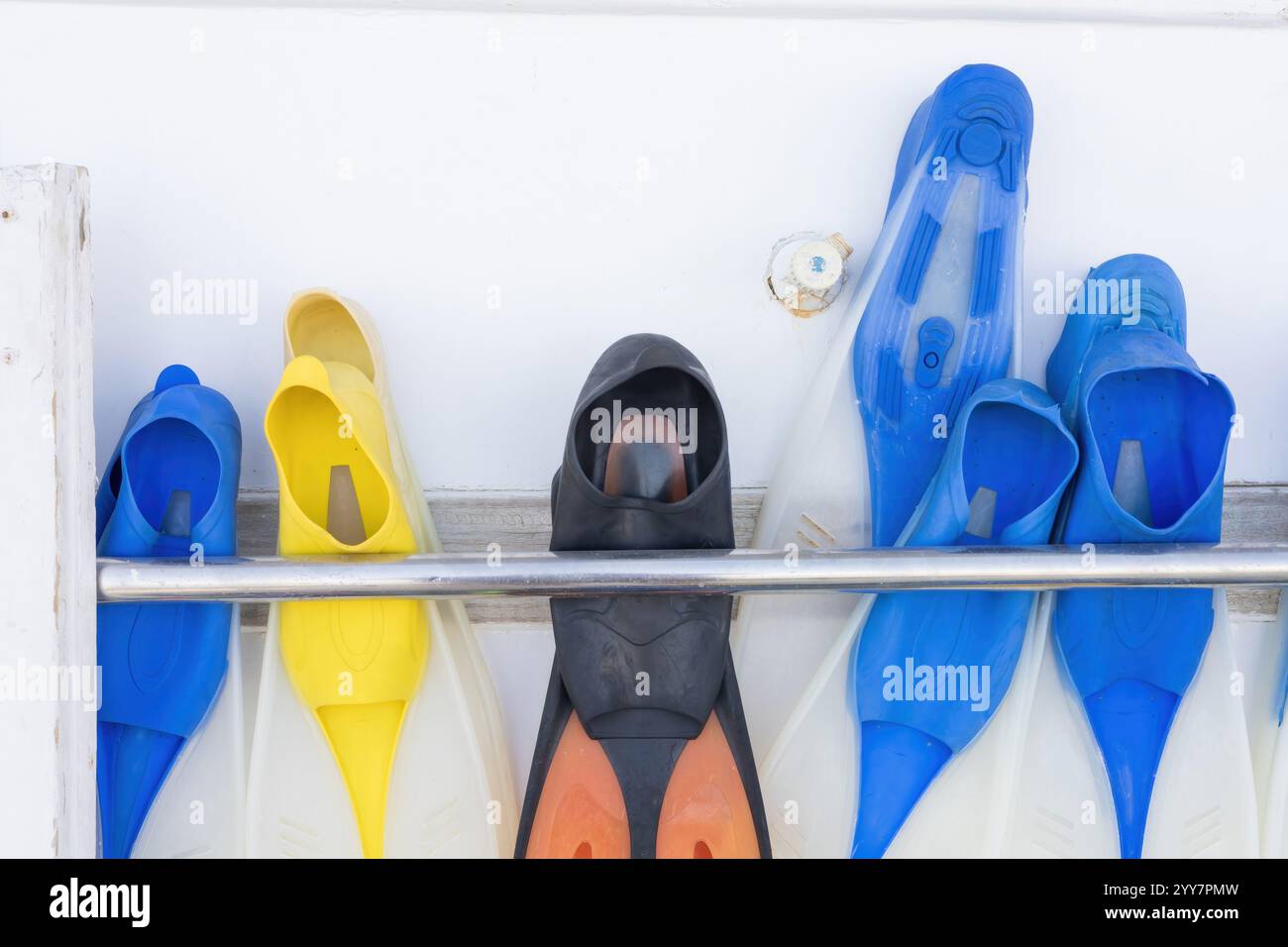 Scuba diving fins in rack hi-res stock photography and images - Alamy