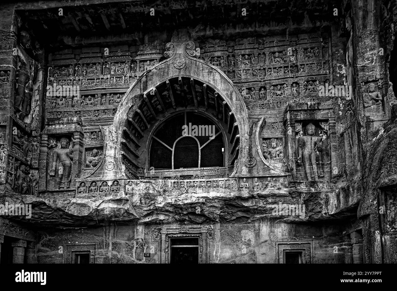 Entrance of Cave 26 is a worship hall Chaityagriha at Ajanta Caves ...