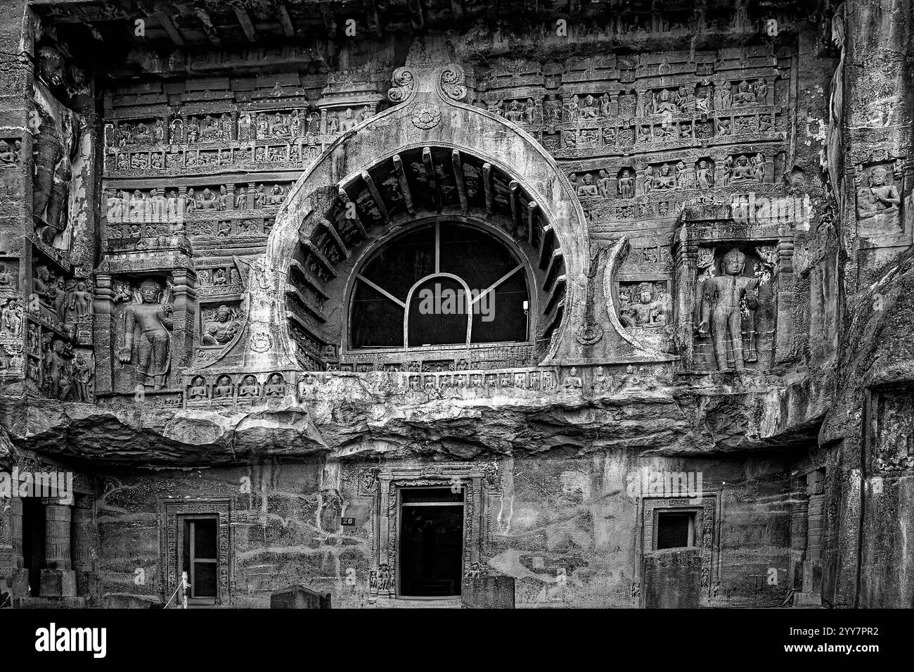 Entrance of Cave 26 is a worship hall Chaityagriha at Ajanta Caves ...
