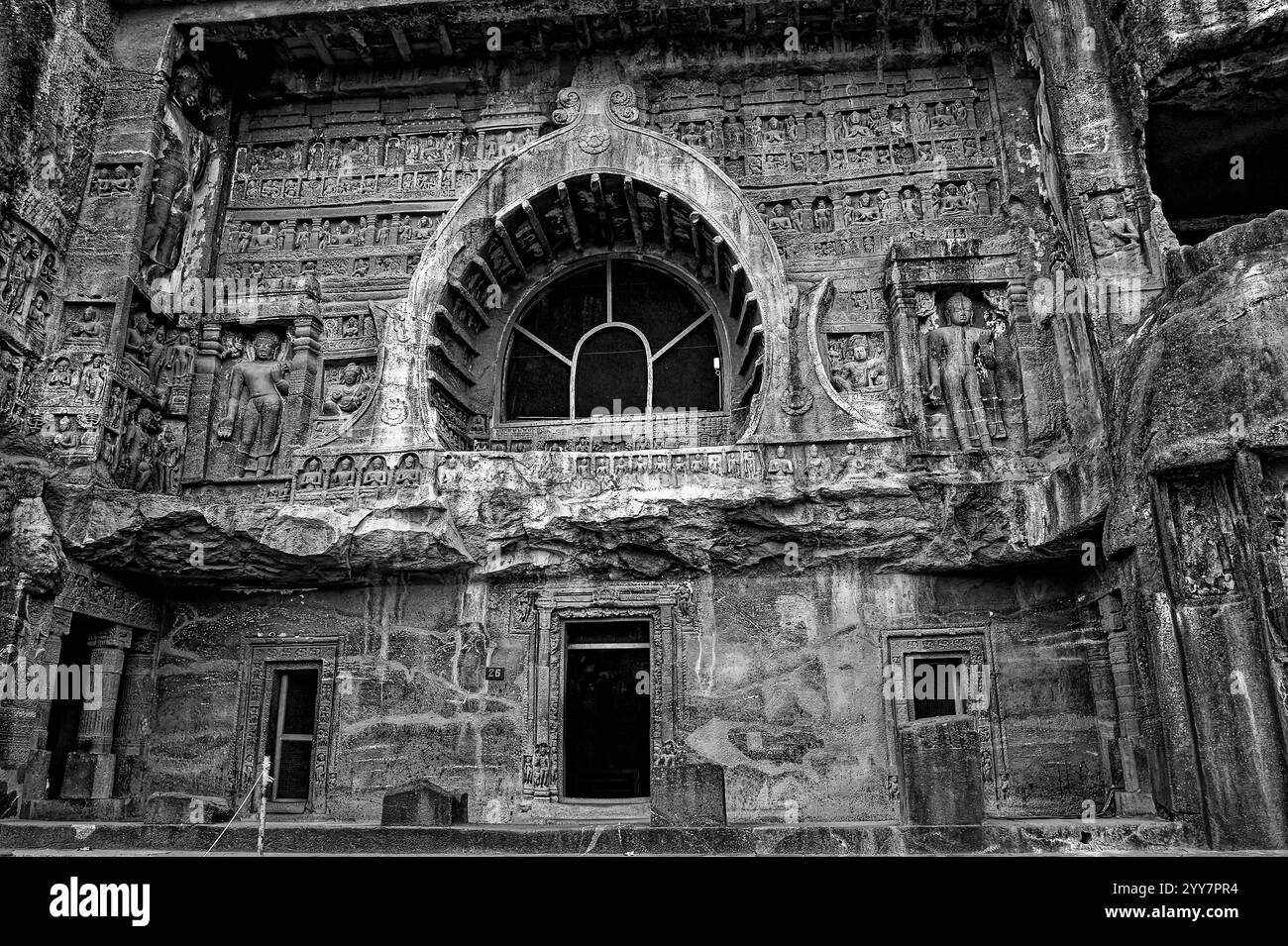 Entrance of Cave 26 is a worship hall Chaityagriha at Ajanta Caves ...