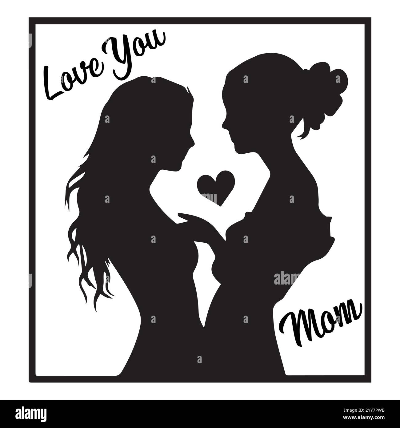 Mother Daughter watercolor Silhouette Vector Art, Graphics, Multicolored silhouette of mom and ...
