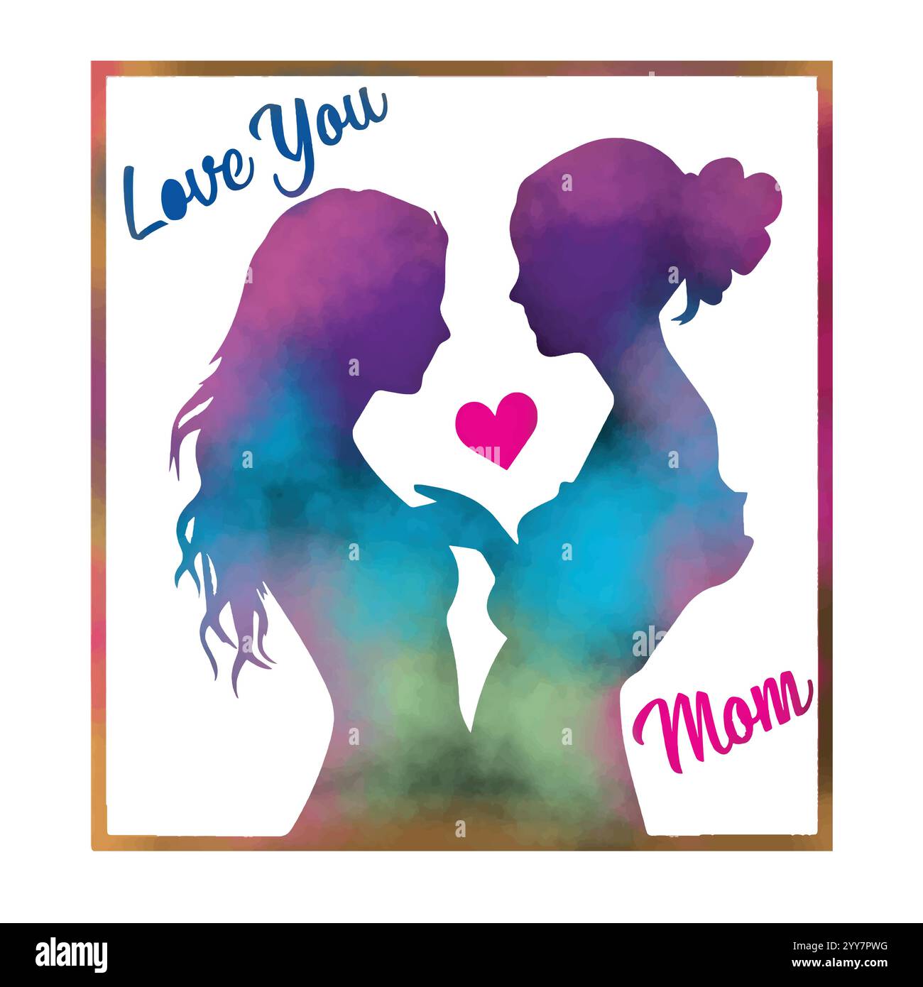 Mother Daughter watercolor Silhouette Vector Art, Graphics ...