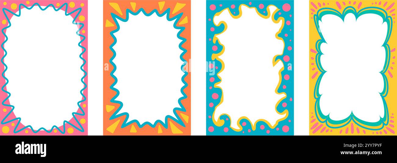 Wavy scallop border shapes. Rectangle fun psychedelic hand drawn frame ...