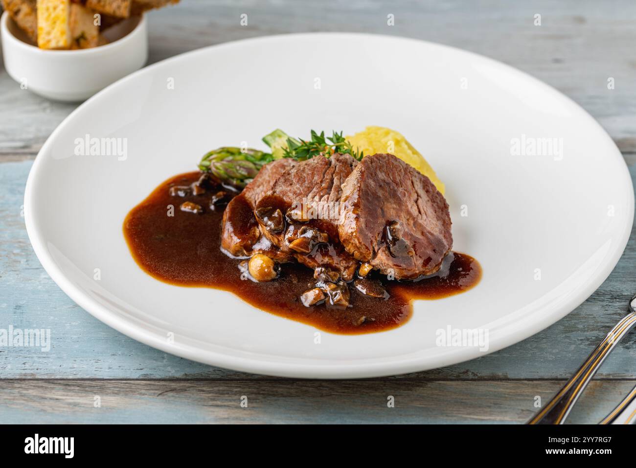 Grilled beef tenderloin with Demi glace sauce with grilled vegetables ...