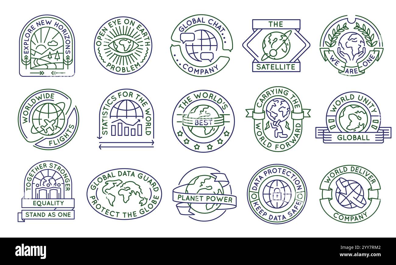 Set of 15 Global Unity and Earth Planet Logo Icons Stock Vector Image ...