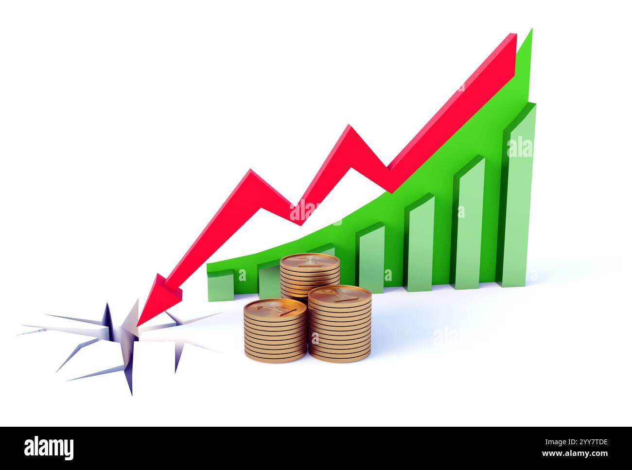 Arrow money crash on the white background Stock Photo - Alamy