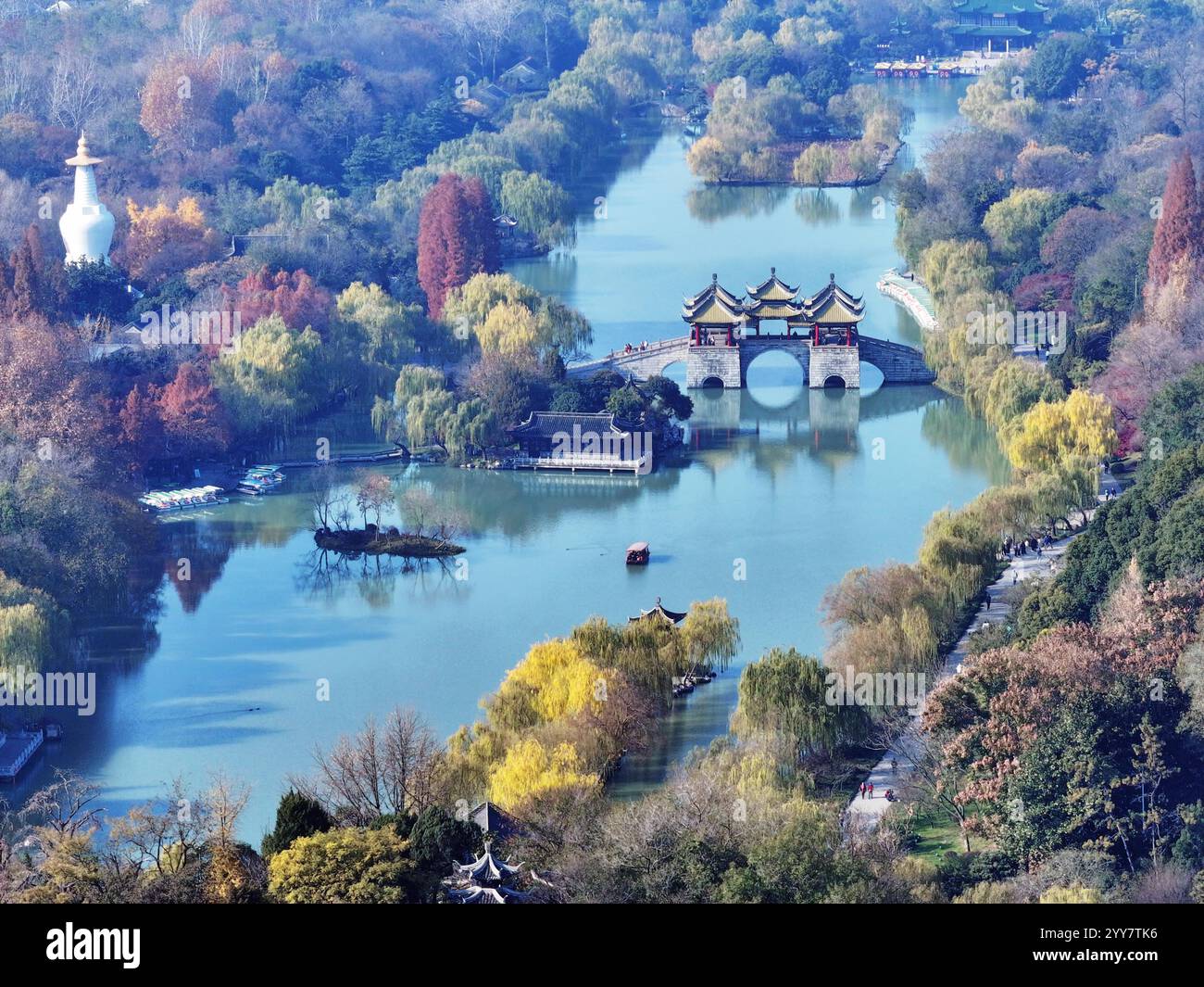 Aerial photo shows the winter scenery of the Slender West Lake in ...