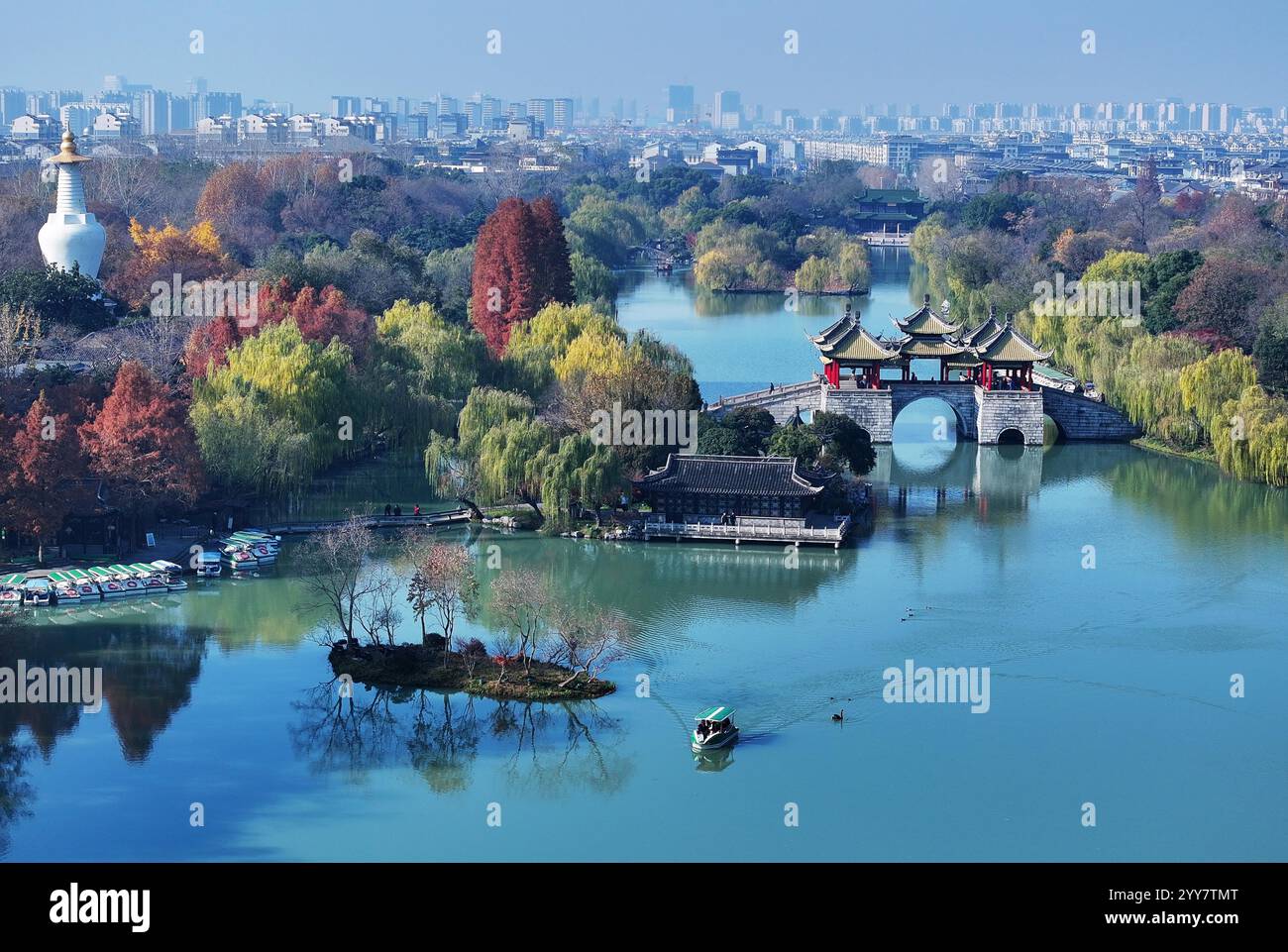 Aerial photo shows the winter scenery of the Slender West Lake in ...