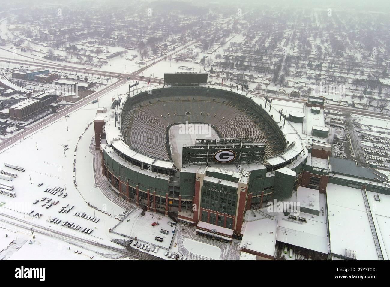 A general overall aerial view of Lambeau Field, Thursday, Dec. 19, 2024 ...