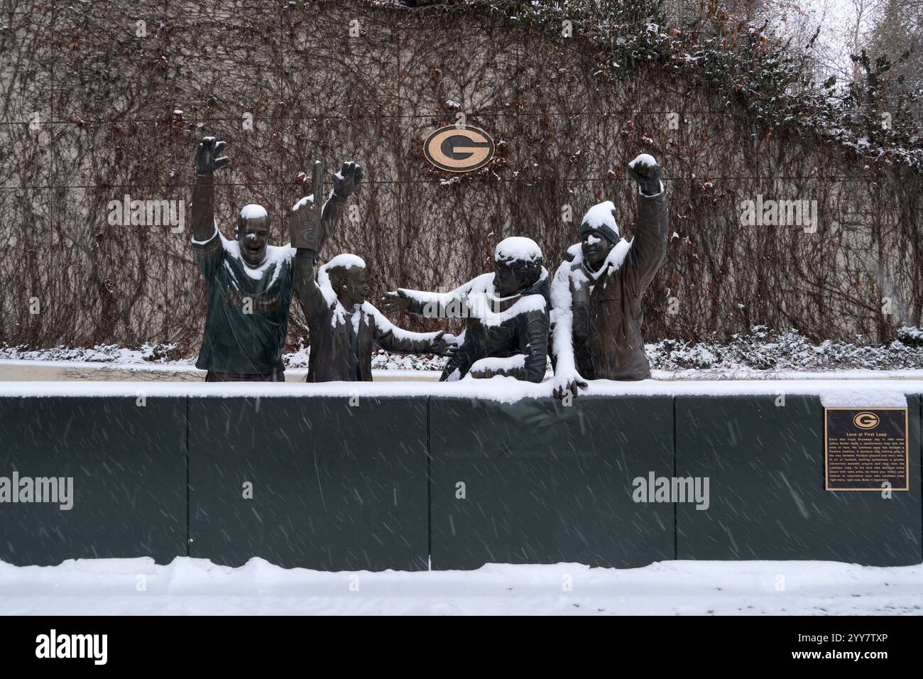 The Love at First Leap statue sculpture at Lambeau Field, Thursday, Dec ...