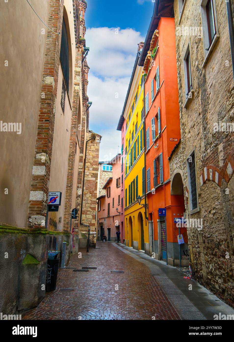 Brescia, Italy. Traditional colorful building with balconies, shutter ...