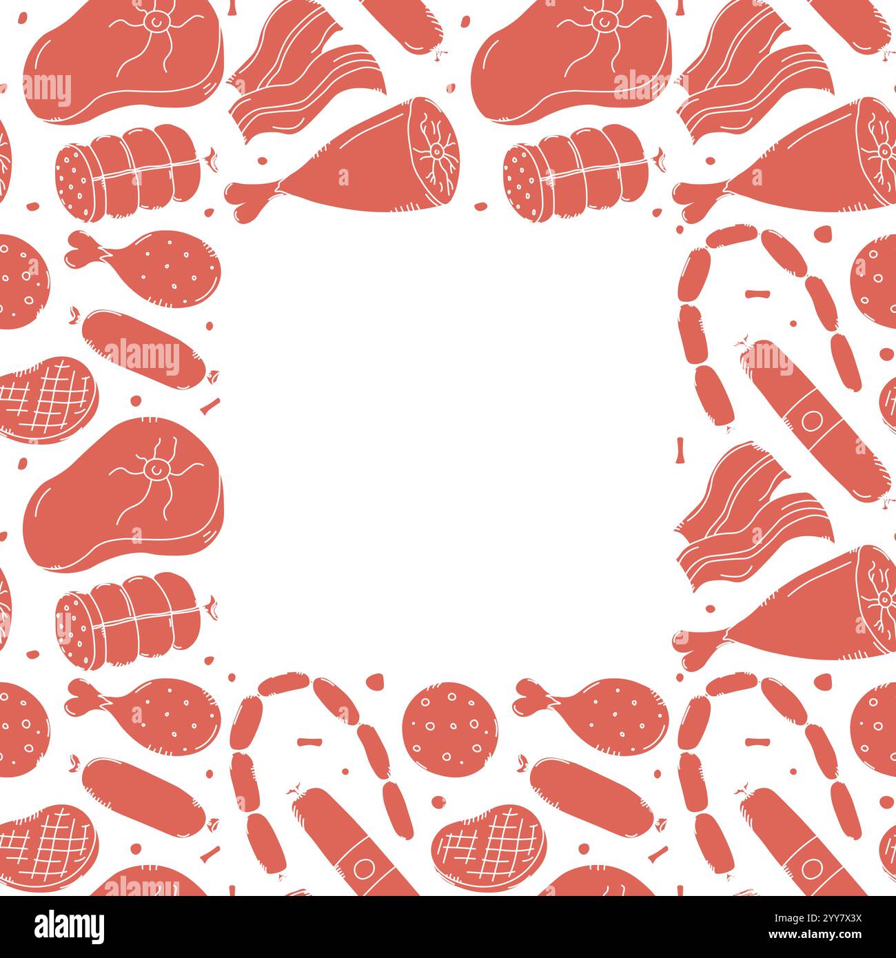 Meat frame. Doodle meat background. Vector illustration with meat ...
