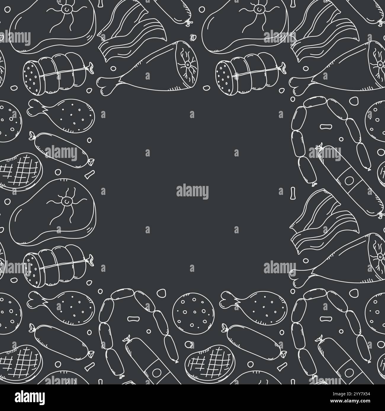 Meat frame. Doodle meat background. Vector illustration with meat ...